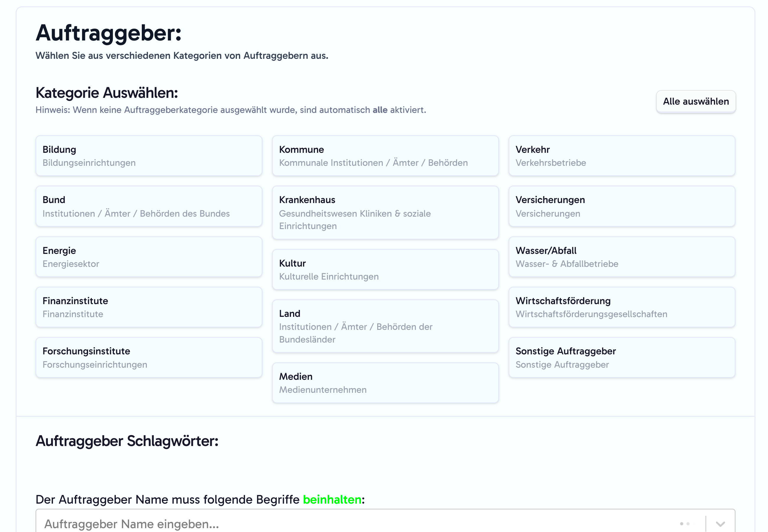 Feature: Client filter | AuftragSelect Features - Auftrag Select