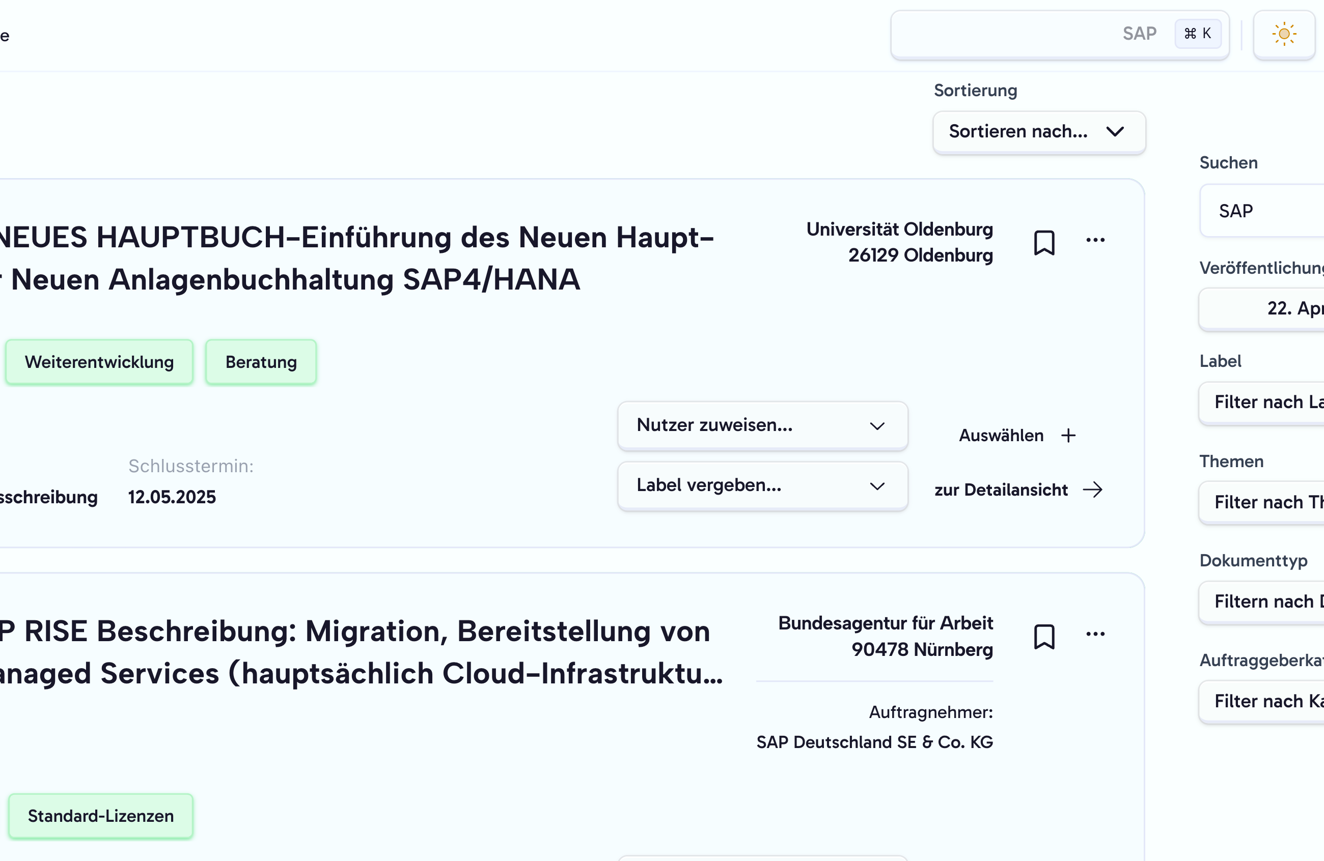 Feature: Organization search | AuftragSelect Features - Auftrag Select