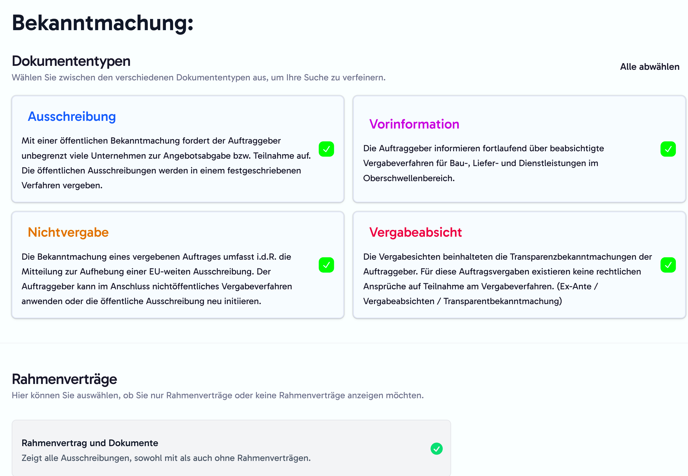 Feature: Publication criteria | AuftragSelect Features - Auftrag Select