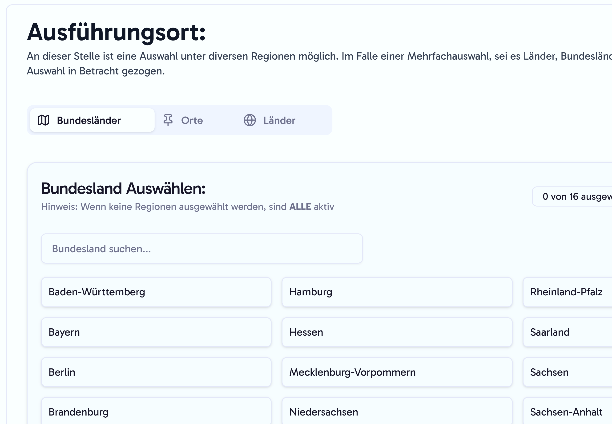 Feature: Regional filter | AuftragSelect Features - Auftrag Select