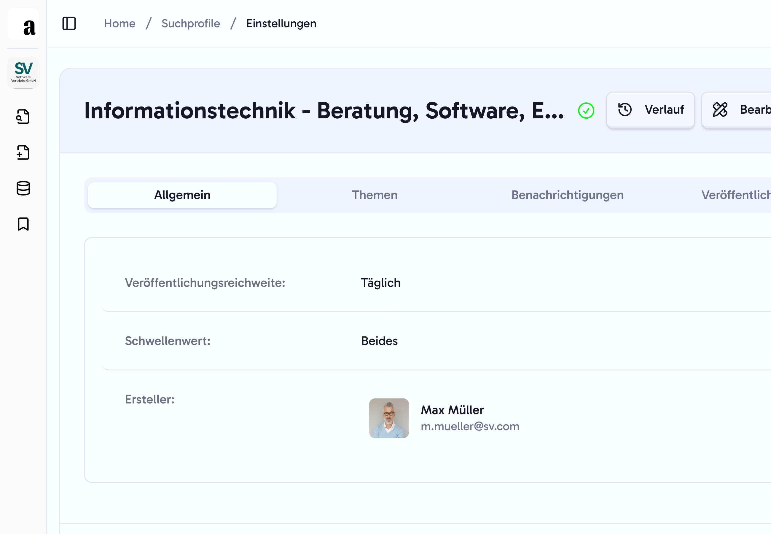 Feature: Search profiles | AuftragSelect Features - Auftrag Select